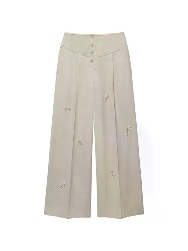 Shanghai Tang Embroidered Button-fastening Flared Trousers