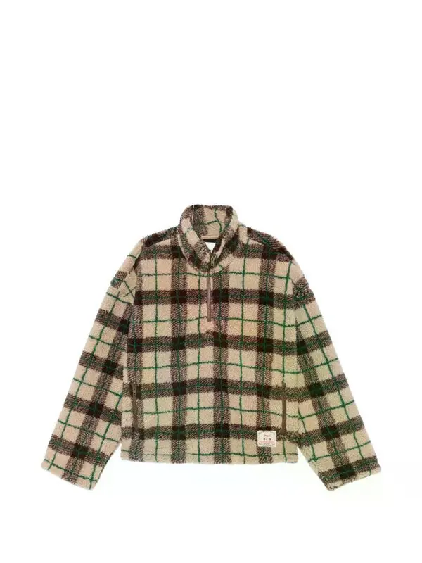 FOUND Plaid-pattern Half-zip Fleece Sweatshirt