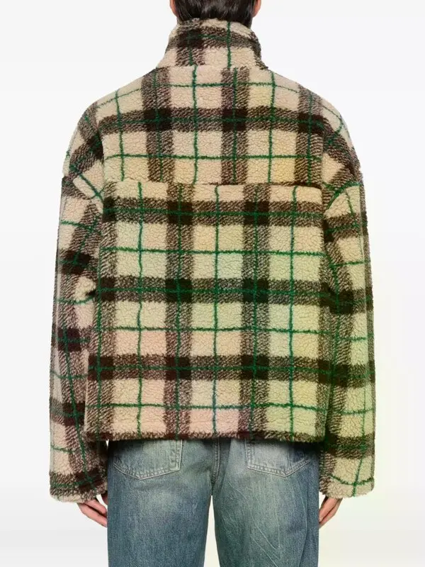 FOUND Plaid-pattern Half-zip Fleece Sweatshirt