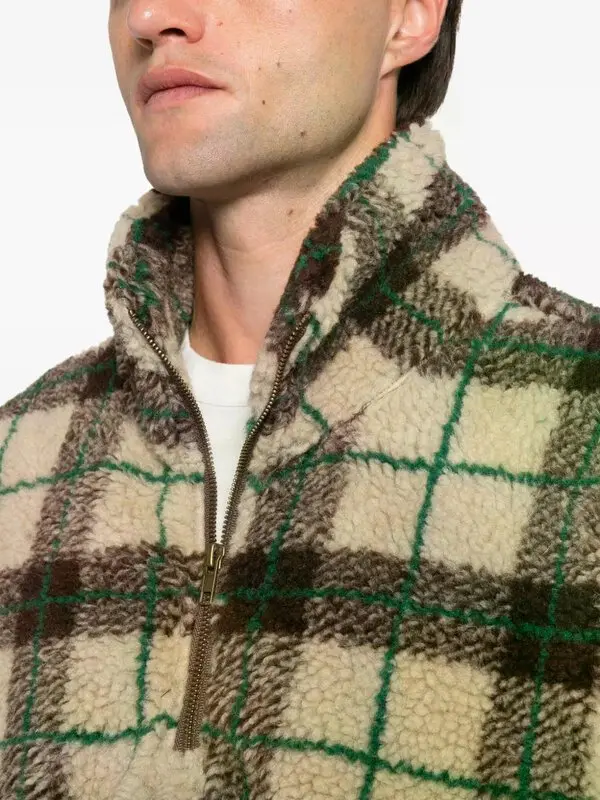FOUND Plaid-pattern Half-zip Fleece Sweatshirt