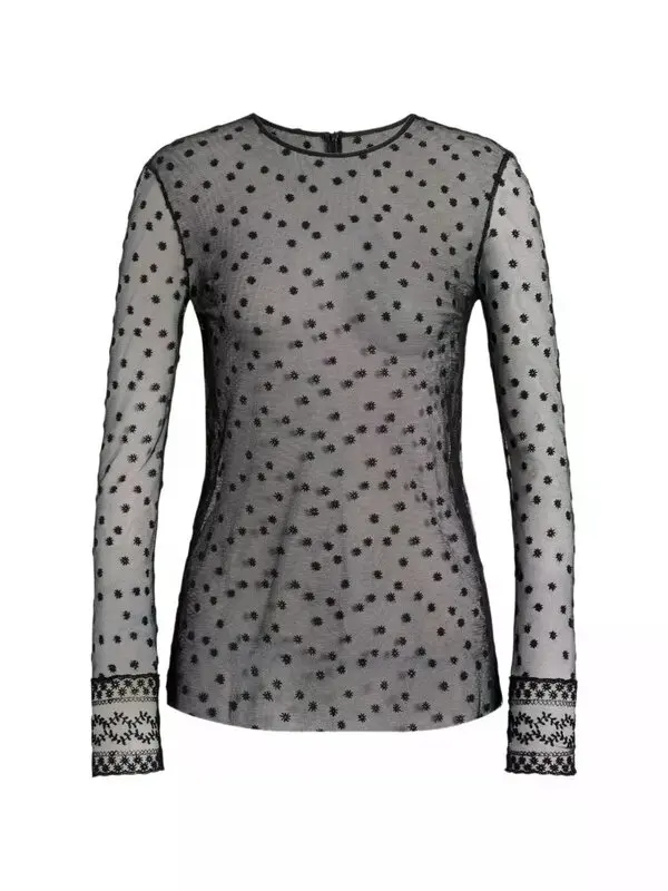 Alberta Ferretti Polka-dot Tulle Long-sleeve Blouse