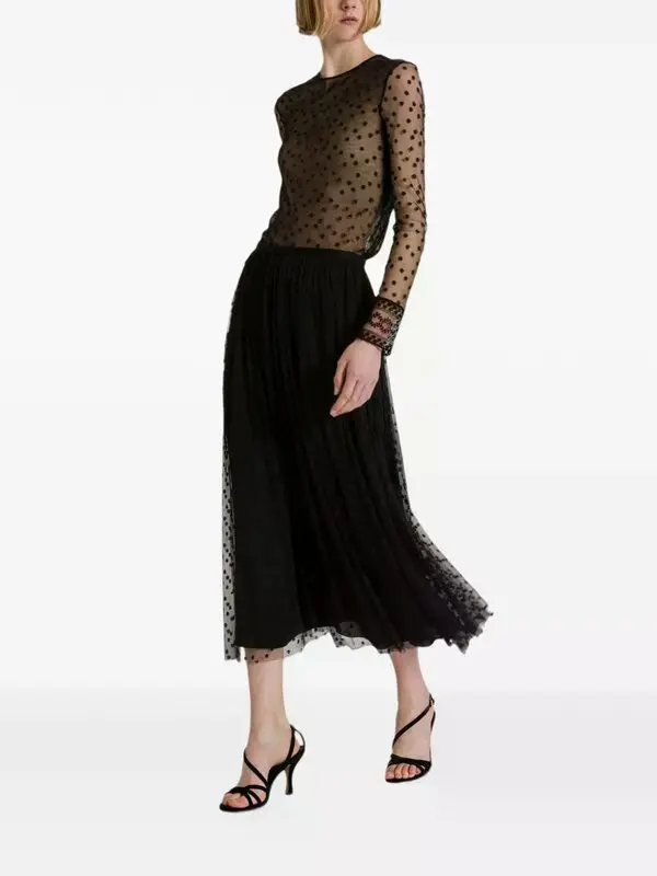 Alberta Ferretti Polka-dot Tulle Long-sleeve Blouse
