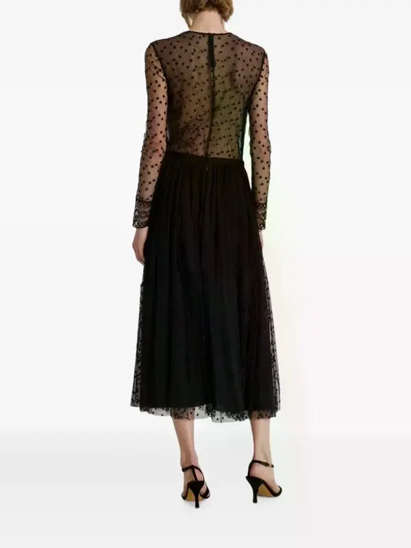 Alberta Ferretti Polka-dot Tulle Long-sleeve Blouse