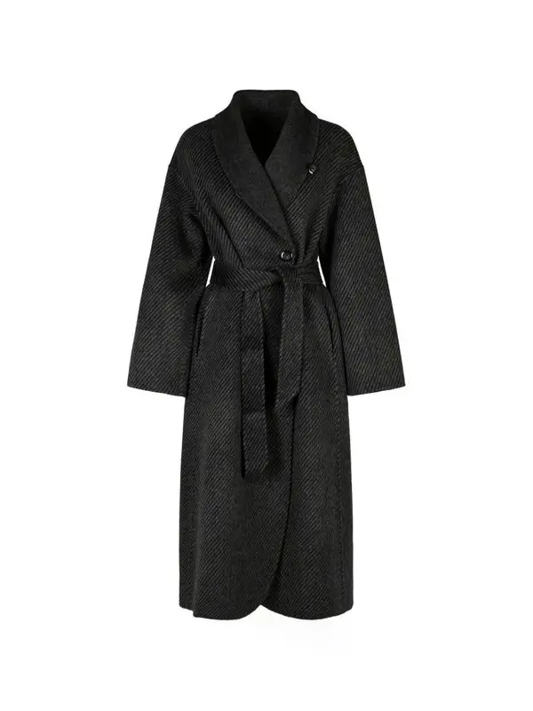 Emporio Armani Belted Diagonal-stripe Coat - Grey