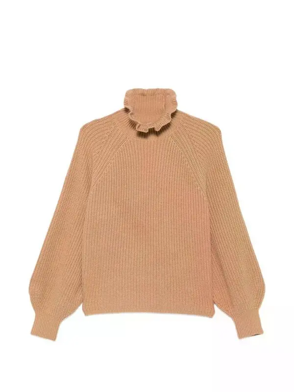 Max Mara Pontile Ruffled-collar Ribbed-knit Sweater - Neutrals