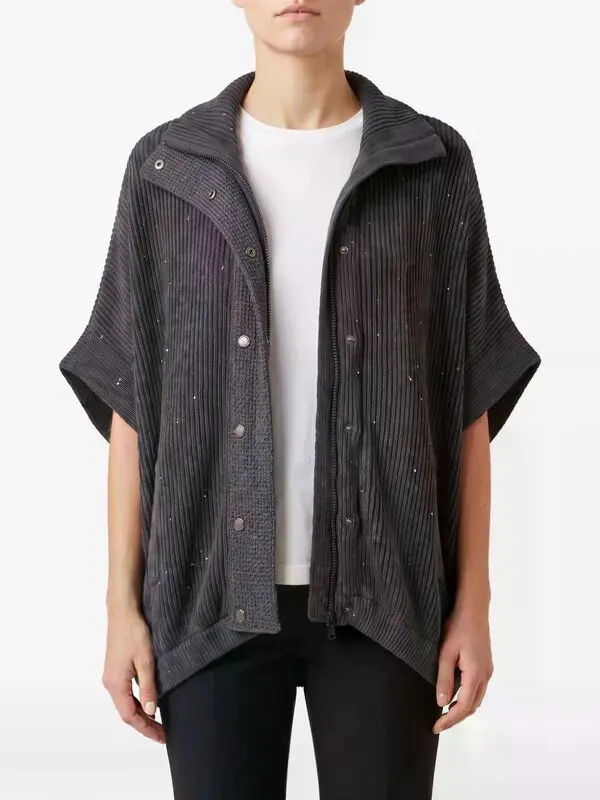 Brunello Cucinelli Sequin-embellished Ribbed-knit Jacket - Grey
