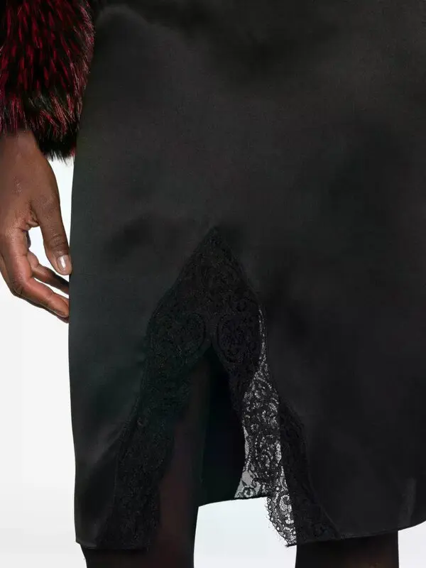 Saint Laurent Lace-trim Satin Midi Skirt