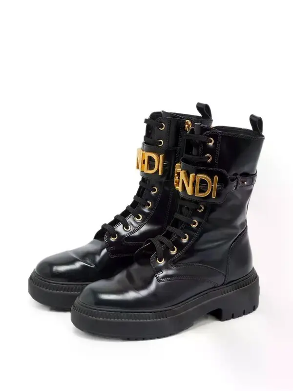 Fendi Logo-lettering Leather Combat Boots