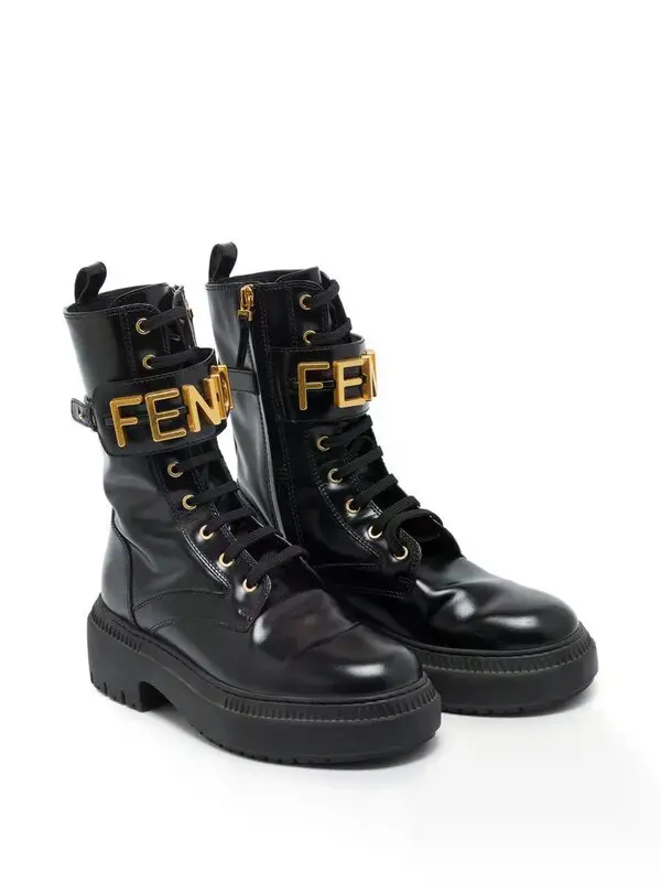 Fendi Logo-lettering Leather Combat Boots