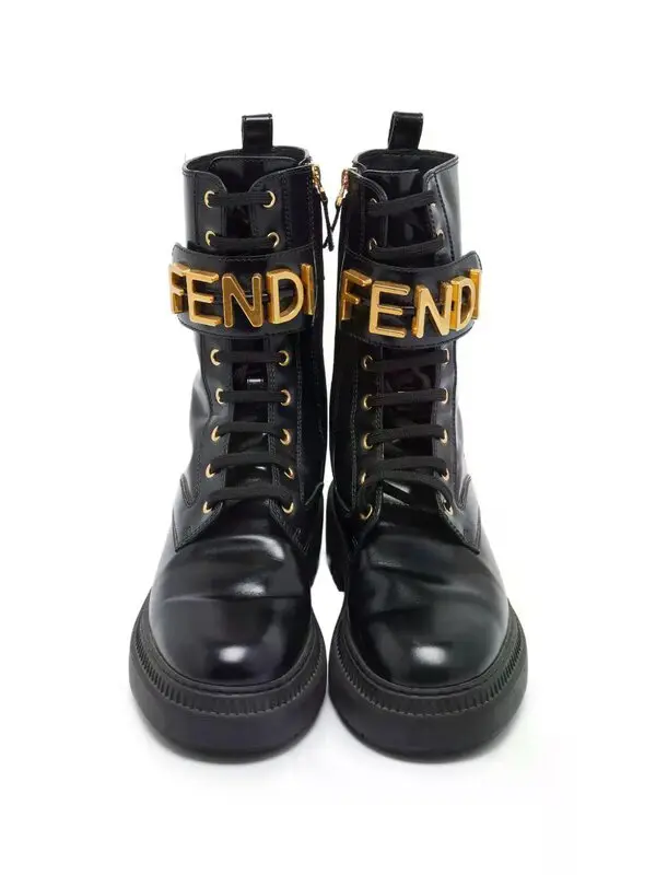 Fendi Logo-lettering Leather Combat Boots