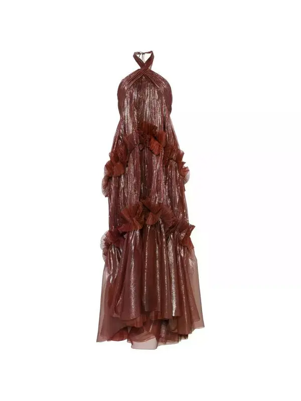MARIA LUCIA HOHAN Zadie Ruffled Metallic-finish Maxi Dress - Red