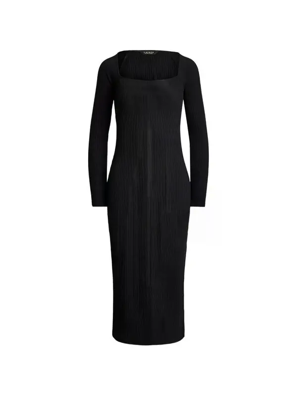 Ralph Lauren Ribbed-knit Square-neck Midi Dress - Black