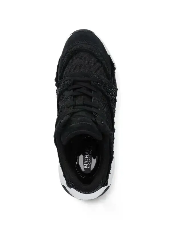 Michael Kors Zuma Embellished Frayed Mixed-media Trainer - Black