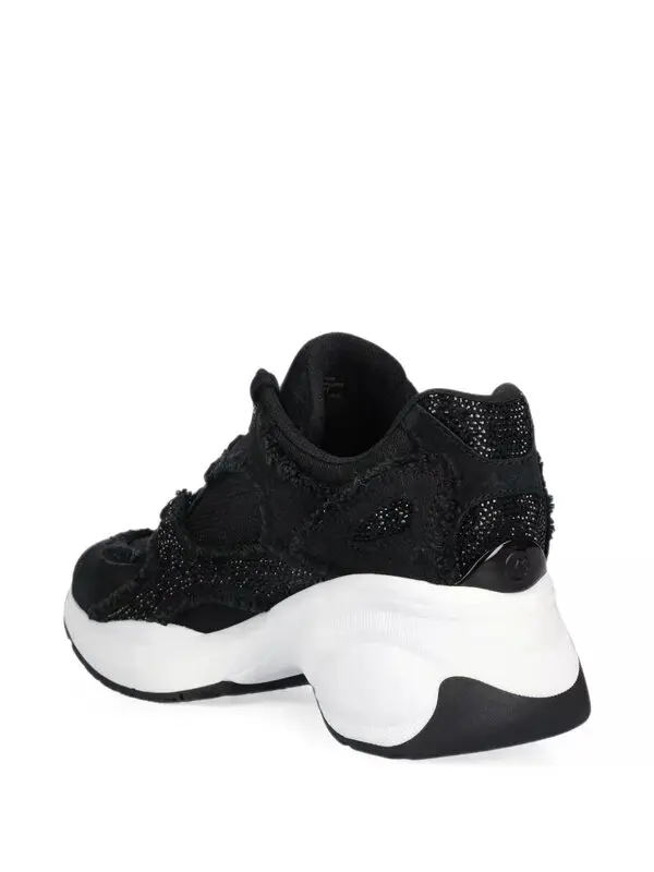 Michael Kors Zuma Embellished Frayed Mixed-media Trainer