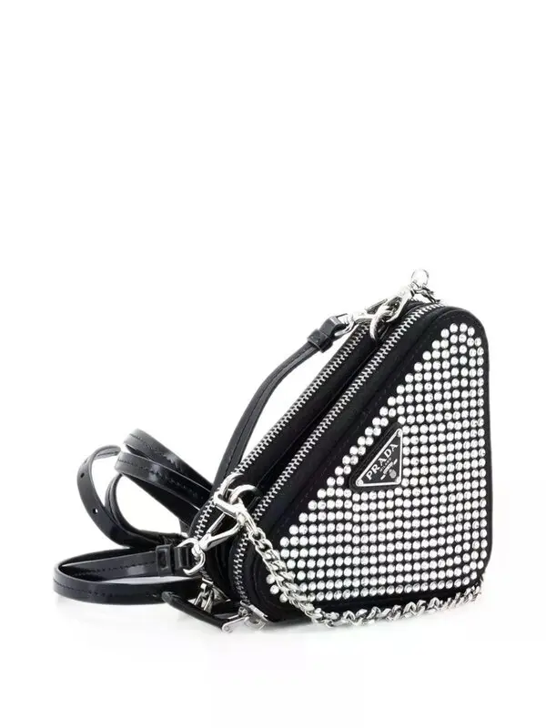 Prada Triangle Double Pouch Crystal Embellished Satin Mini Crossbody Bag