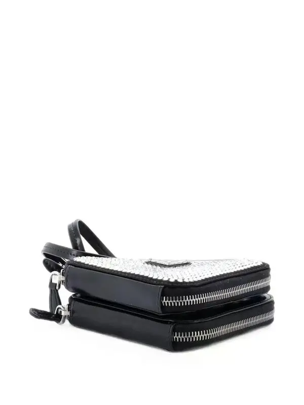Prada Triangle Double Pouch Crystal Embellished Satin Mini Crossbody Bag