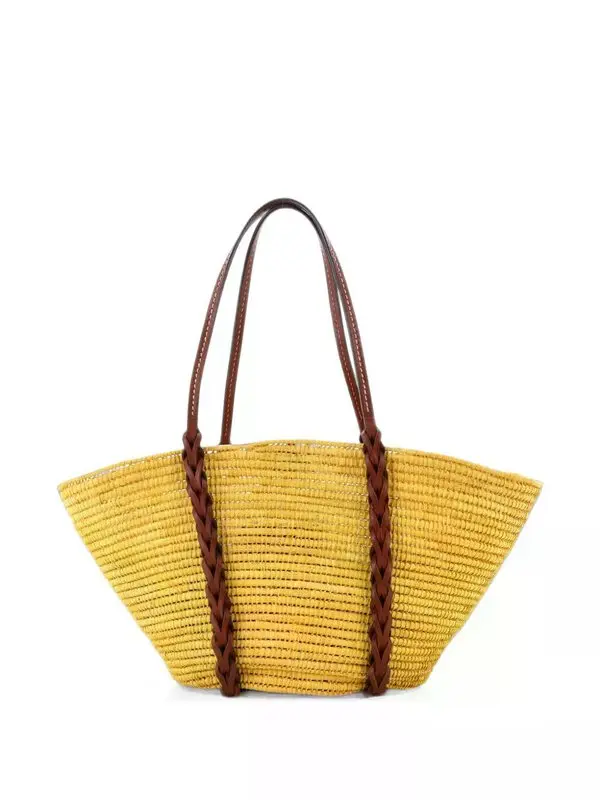 Prada Basket Woven Raffia With Leather Medium Tote Bag