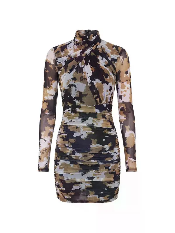 NICHOLAS Ruched Abstract-print Mini Dress