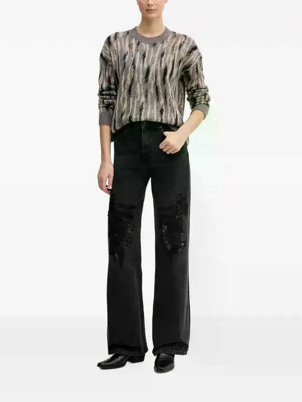 Sisley Abstract-pattern Brushed Sweater - Grey