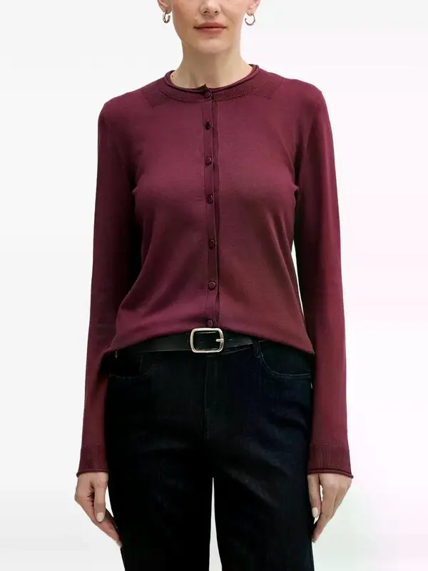 Sisley Ribbed-trim Button-up Cardigan - Red