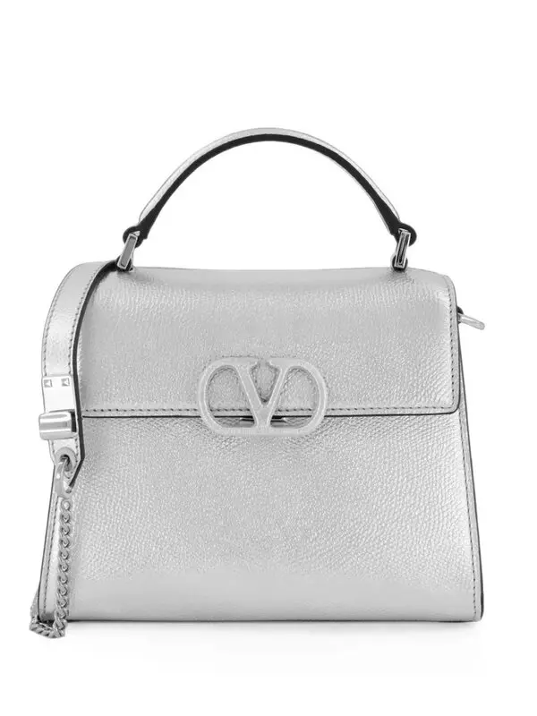 Valentino Garavani Vsling Mini Handbag In Laminated Grainy Calfskin - Silver