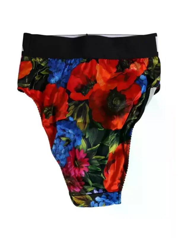 Dolce & Gabbana Floral-print Logo-waistband Briefs - Black