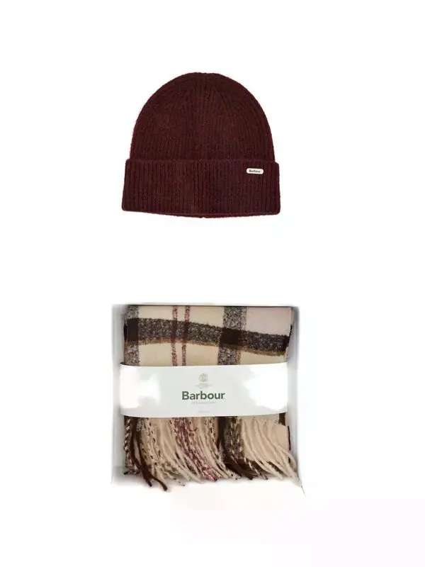 Barbour Olivia Checked Scarf And Beanie Hat Set - Neutrals