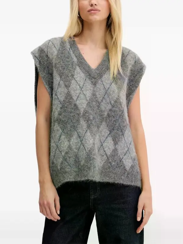GESTUZ Argyle-knit V-neck Vest