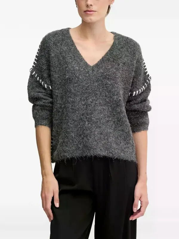 SANDRO FERRONE Whipstitch-detail V-neck Sweater