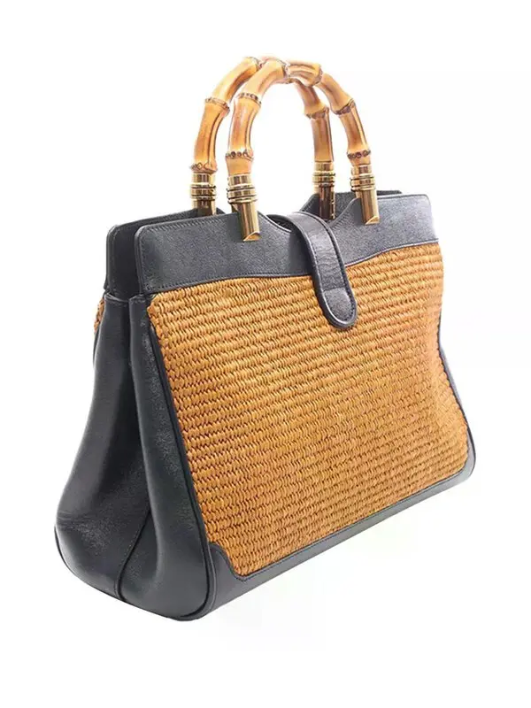 Gucci 2000-2015 Raffia Bamboo Gg Marmont Satchel