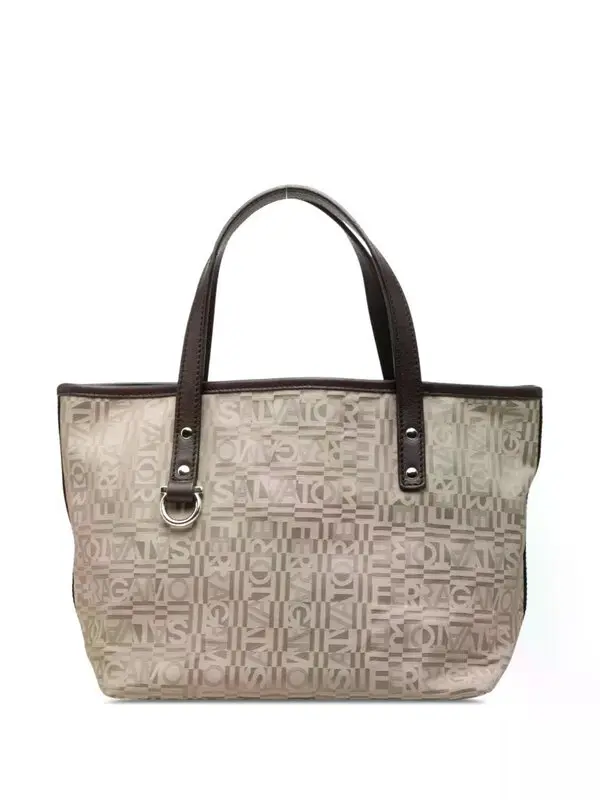 FERRAGAMO 2000-2010 Logo Canvas Gancini Tote Bag