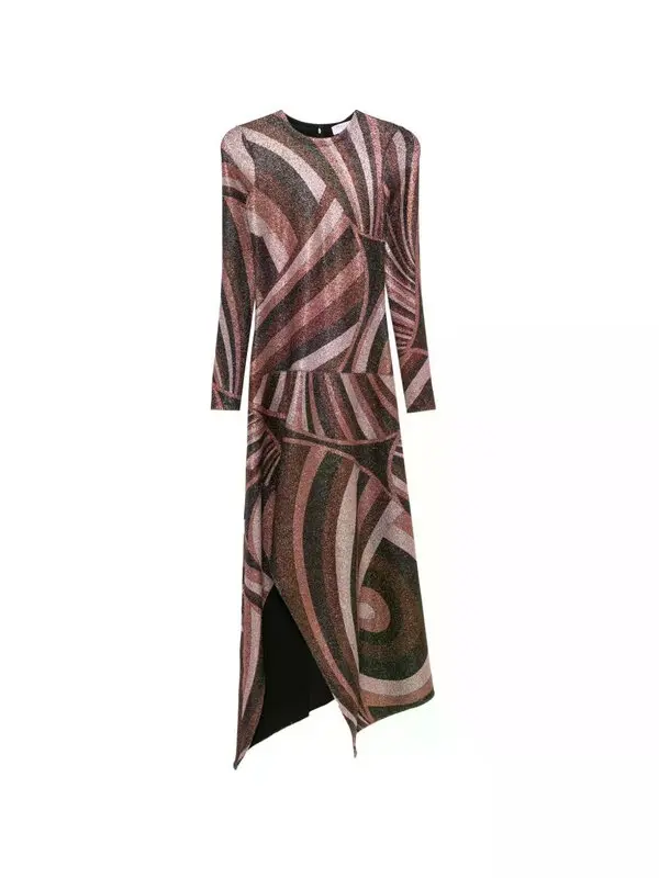 Emilio Pucci Marmo-print Handkerchief-hem Asymmetric Dress - Brown