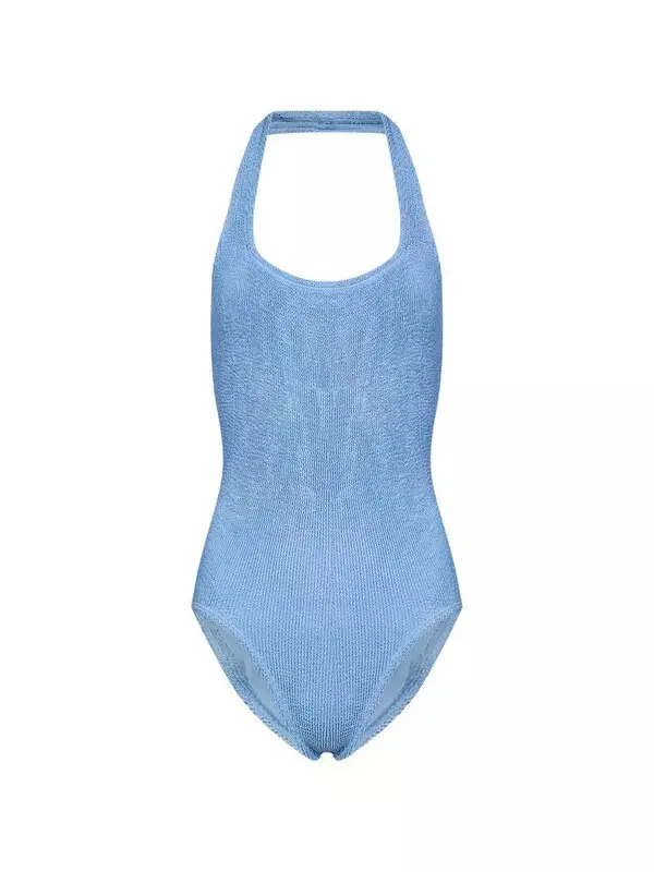 Hunza G Crinkle-effect Halterneck Swimsuit - Blue
