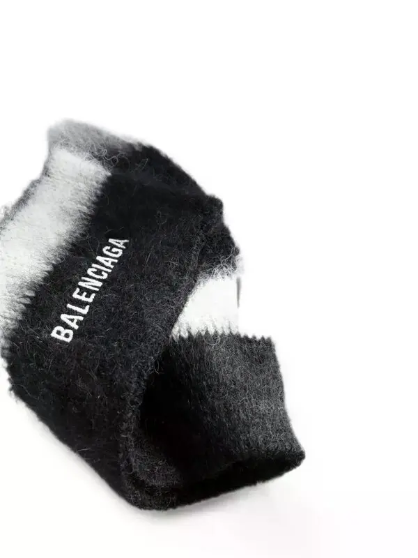 Balenciaga Striped Beanie In /white/grey