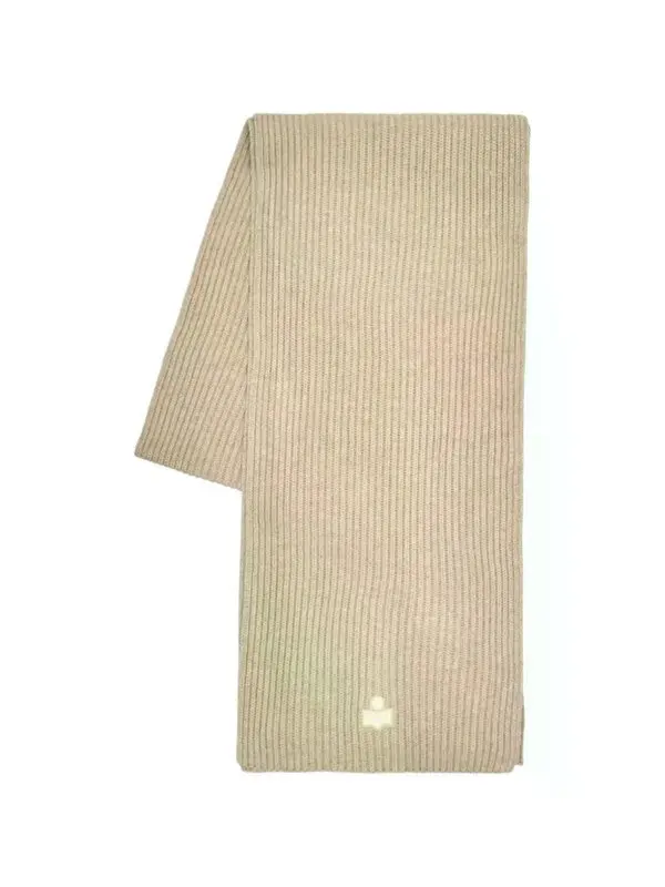 Isabel Marant Étoile Ribbed-knit Logo-patch Scarf - Neutrals