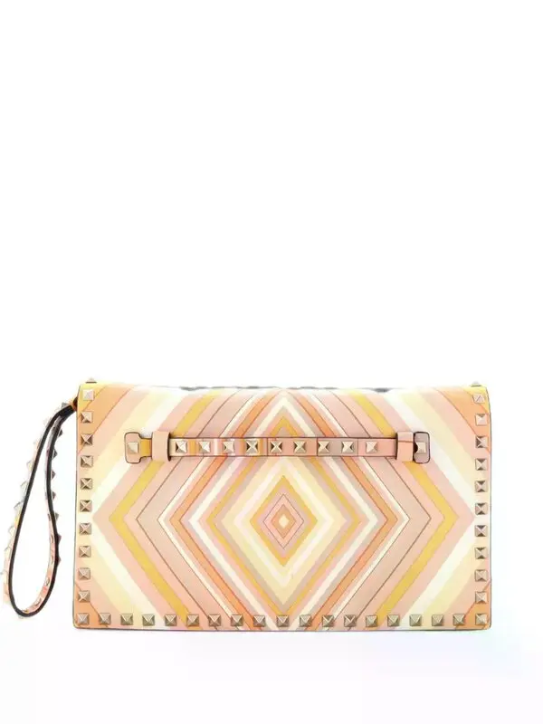 Valentino Garavani 1973 Rockstud Flap Striped Leather Clutch Bag - Multicolour