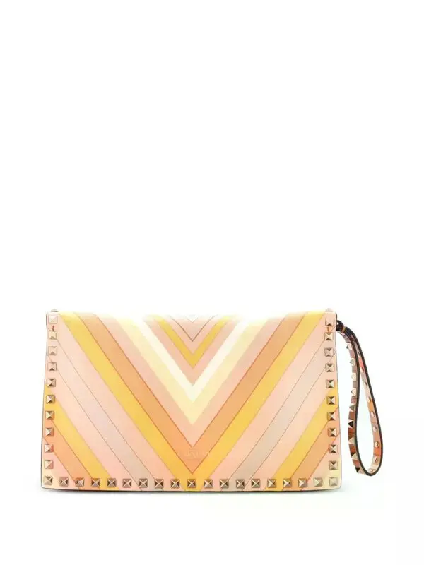 Valentino Garavani 1973 Rockstud Flap Striped Leather Clutch Bag