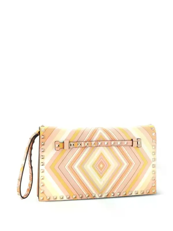 Valentino Garavani 1973 Rockstud Flap Striped Leather Clutch Bag
