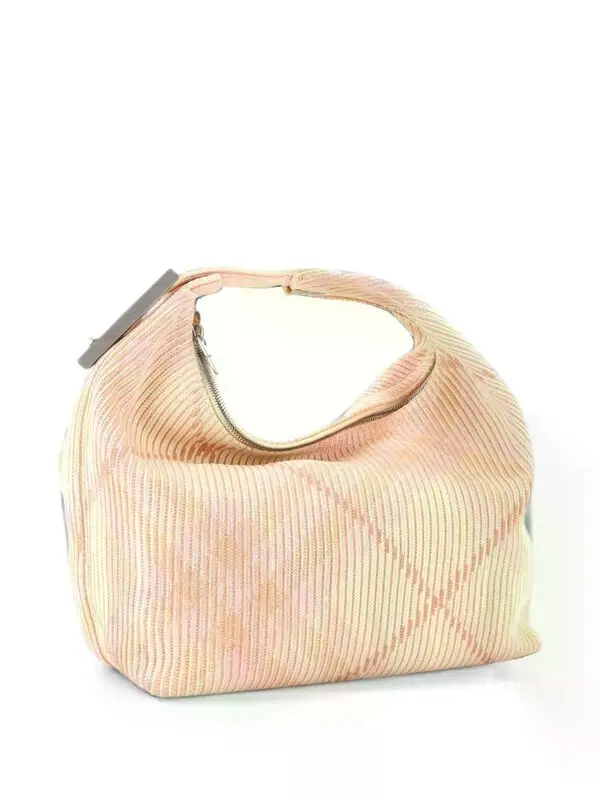 Burberry Peg Handle Bag Knit Check Fabric Medium Hobo Bag