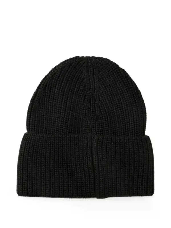Palm Angels Logo-embroidered Ribbed Beanie Hat - Black
