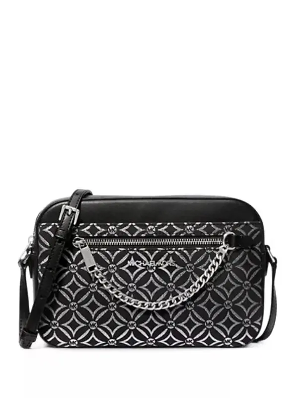 Michael Kors Large Jet Set Monogram-print Crossbody Bag - Black