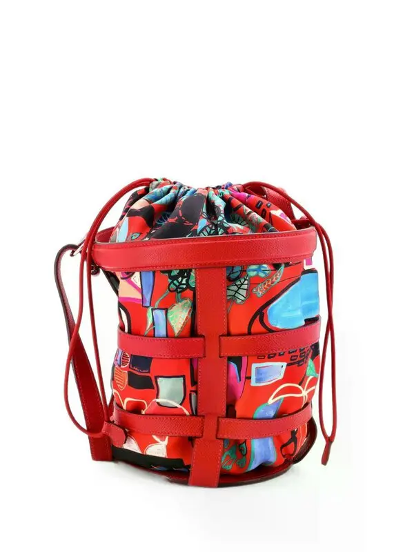 Hermès Musardine Printed Silk With Leather Bucket Bag