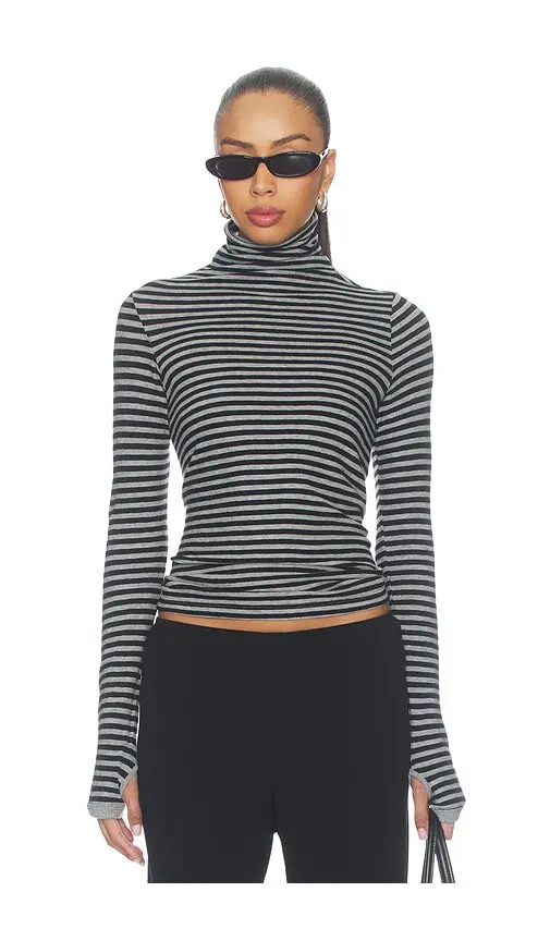 Enza Costa Cashmere Jersey New Classic Turtleneck In Mini Stripe In . Also