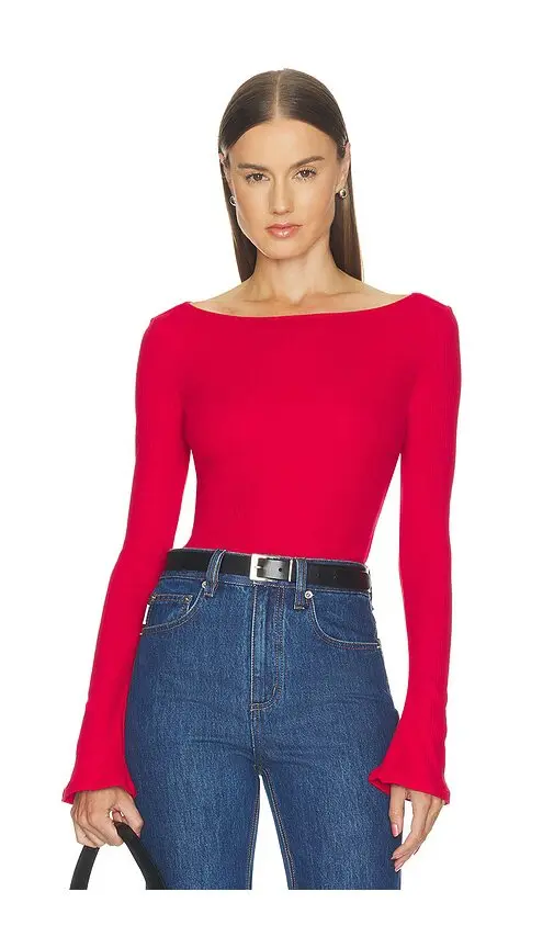 Good American The Rib Scoop Boatneck Top In . Also - Red