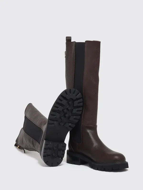 TWINSET Knee-high Grained Faux Leather Chelsea Boots With Lug Sole
