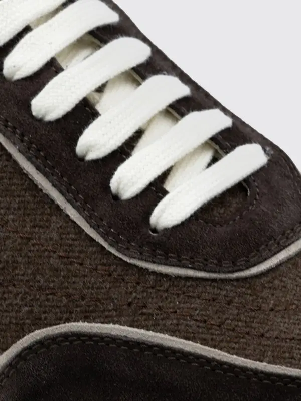 Eleventy Suede And Wool Low Top Sneakers With Serrated Sole