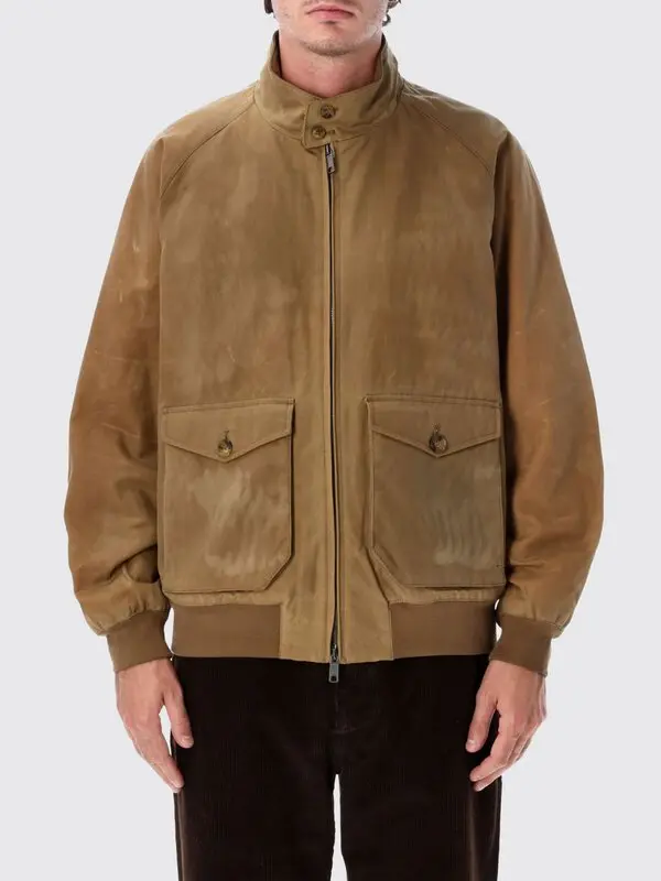 BARACUTA Suede Bomber Jacket With High Collar And Zip Closure