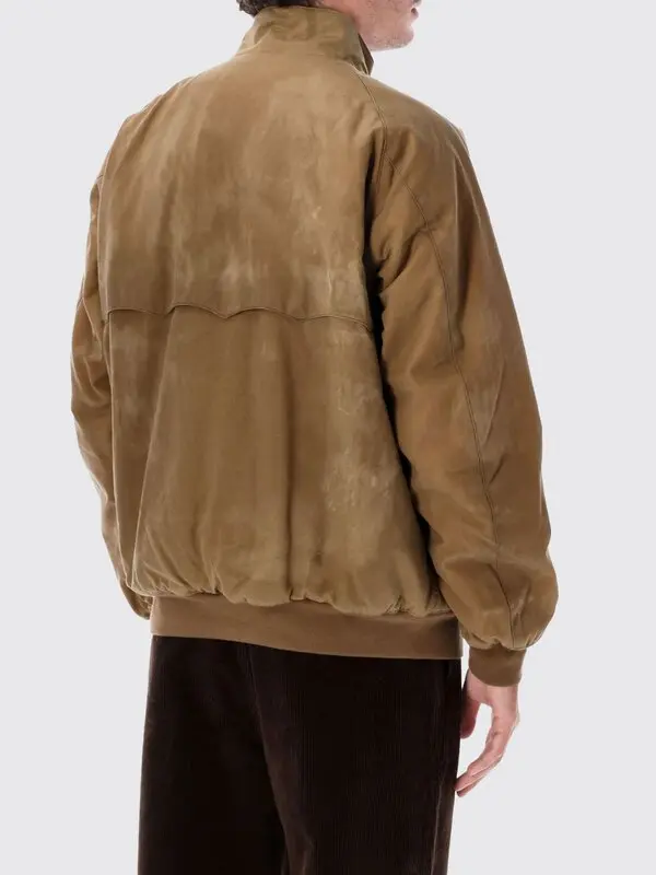 BARACUTA Suede Bomber Jacket With High Collar And Zip Closure