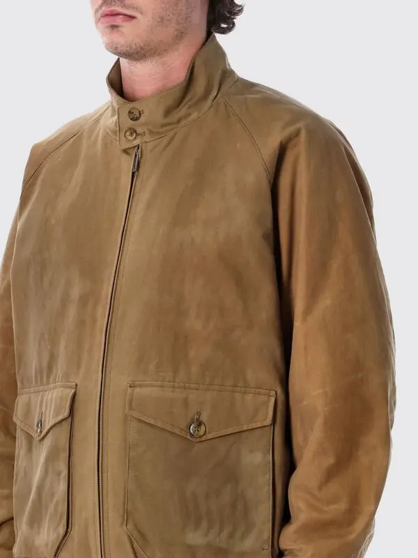 BARACUTA Suede Bomber Jacket With High Collar And Zip Closure