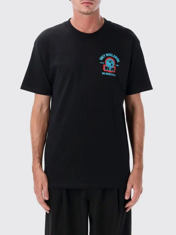 Obey Cotton T-shirt With Contrasting Graphic Print On The Chest And Back - Black
